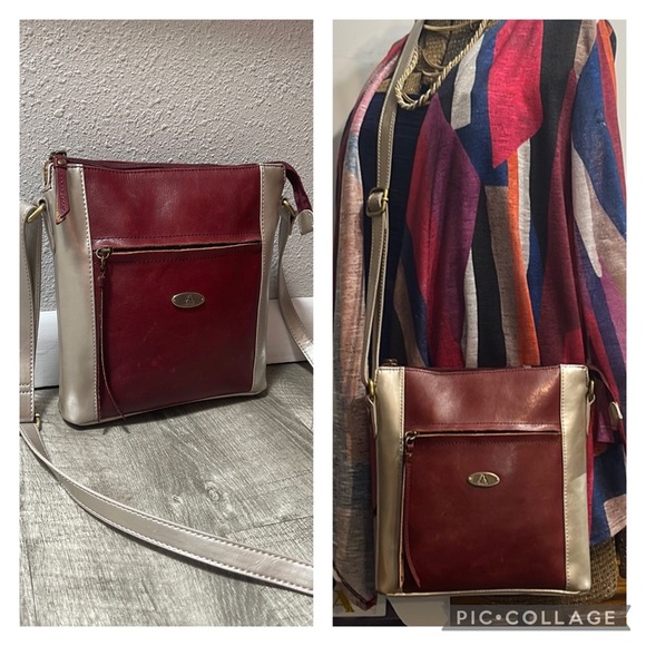 Aurielle | Bags | Aurielle Vintage Maroon Silver Leather Messenger ...